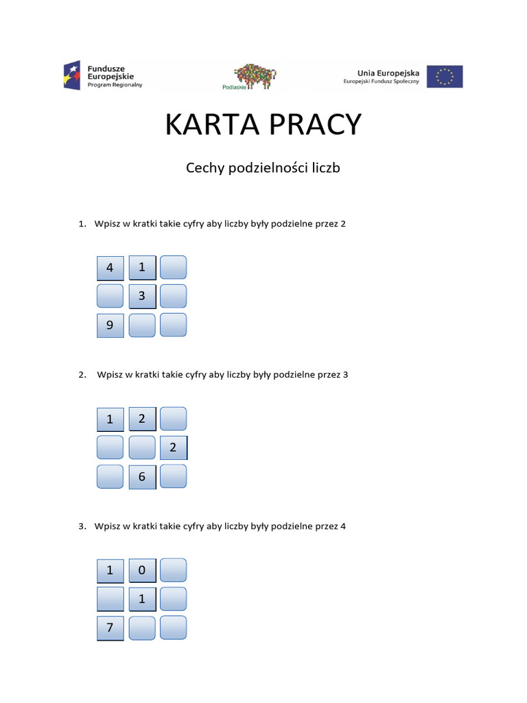 Karta Pracy: Cechy Podzielności Liczb | PDF