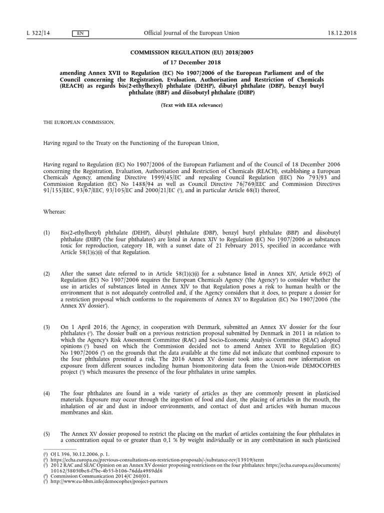 Regulation EC No 1907 2006 - REACH - Phthalate | PDF | Polyvinyl Chloride