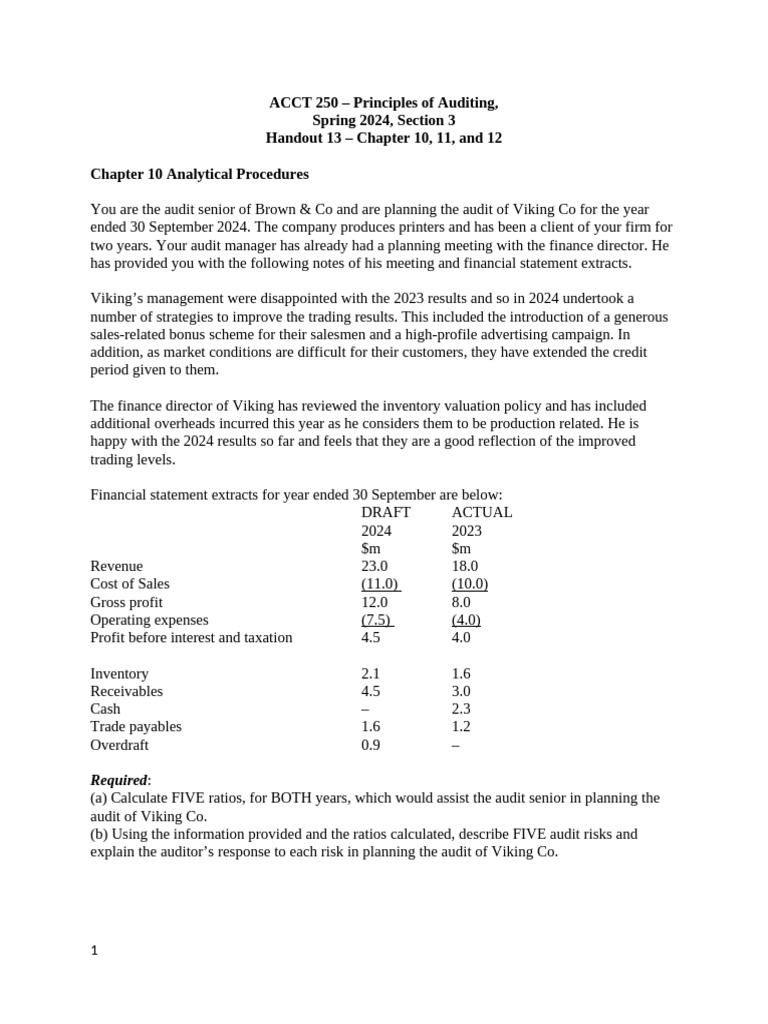 Handout 13 - Ch10 11 - 12 - Solution | PDF | Auditor's Report | Going Concern