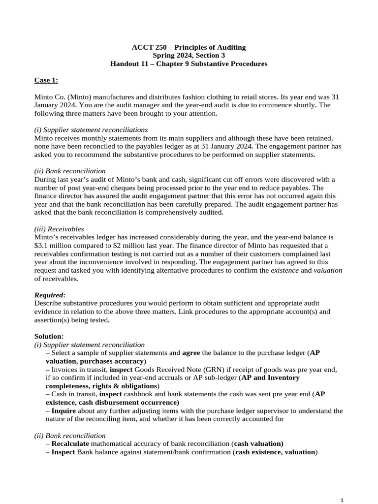 Handout 11 _ CH9 Substantive Procedures_Solution | PDF | Accounts Payable | Audit