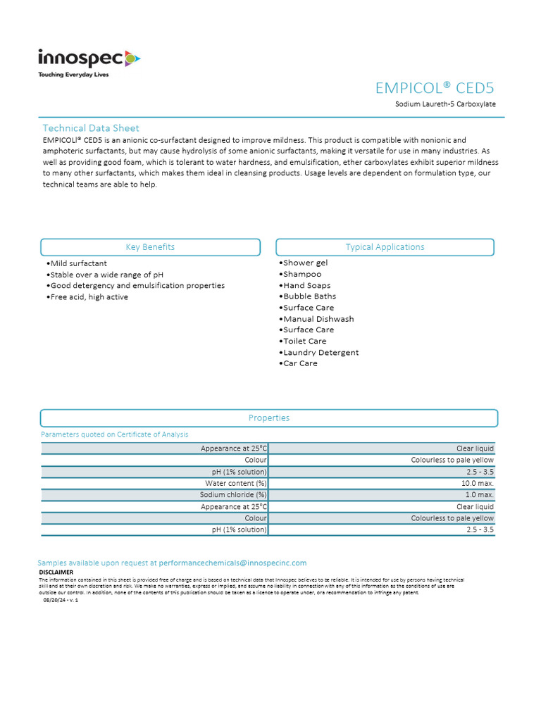 EMPICOL CED5 | PDF | Surfactant | Chemical Substances