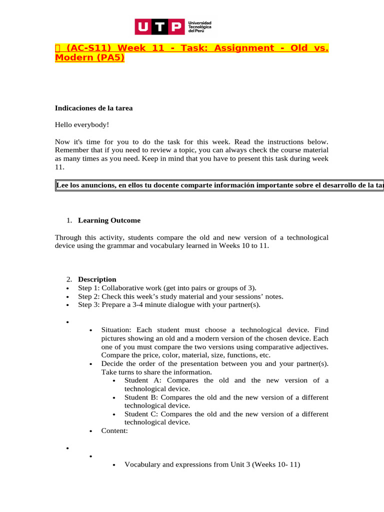 ? (AC-S11) Week 11 - Task Assignment - Old vs. Modern (PA5) (INGLES 3) Docx | PDF | Soft Drink ...