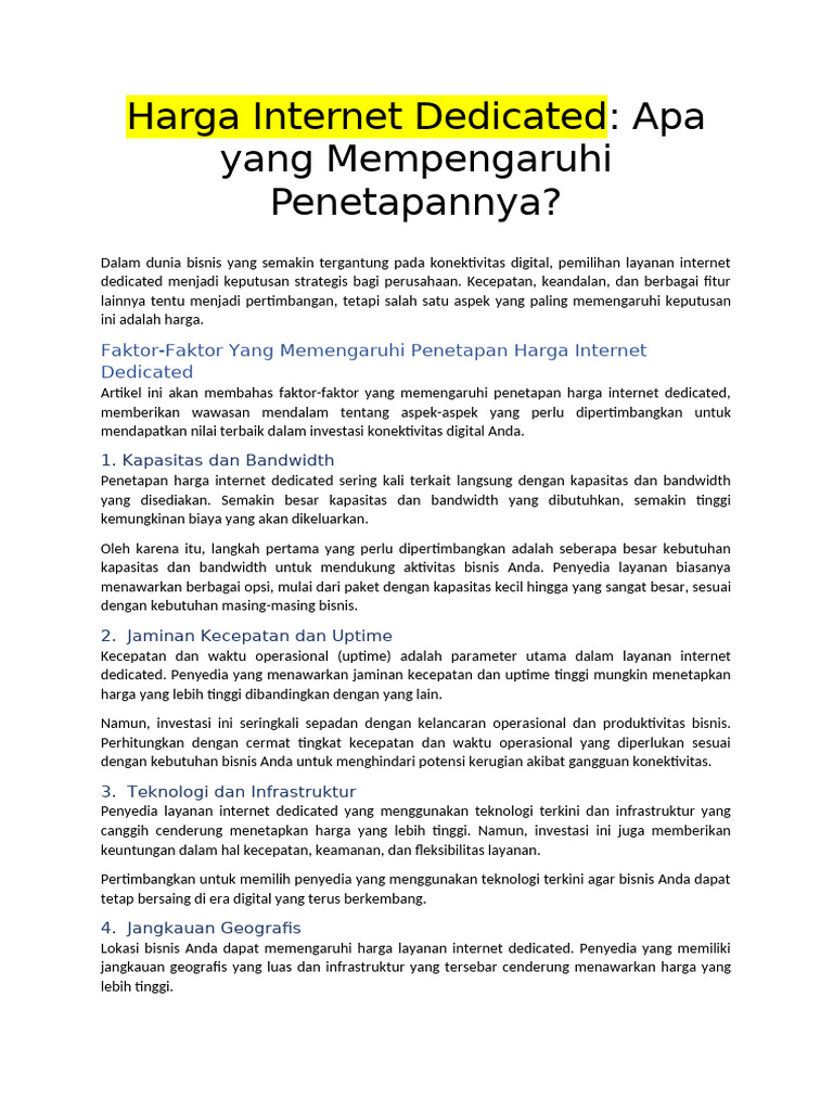 Faktor Penentu Harga Internet Dedicated | PDF | Bisnis | Komputer