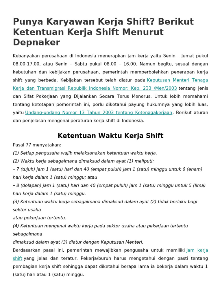 Punya Karyawan Kerja Shift | PDF