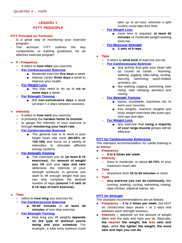Grade 11 HOPE: FITT & Volleyball Overview | PDF | Volleyball | Strength ...