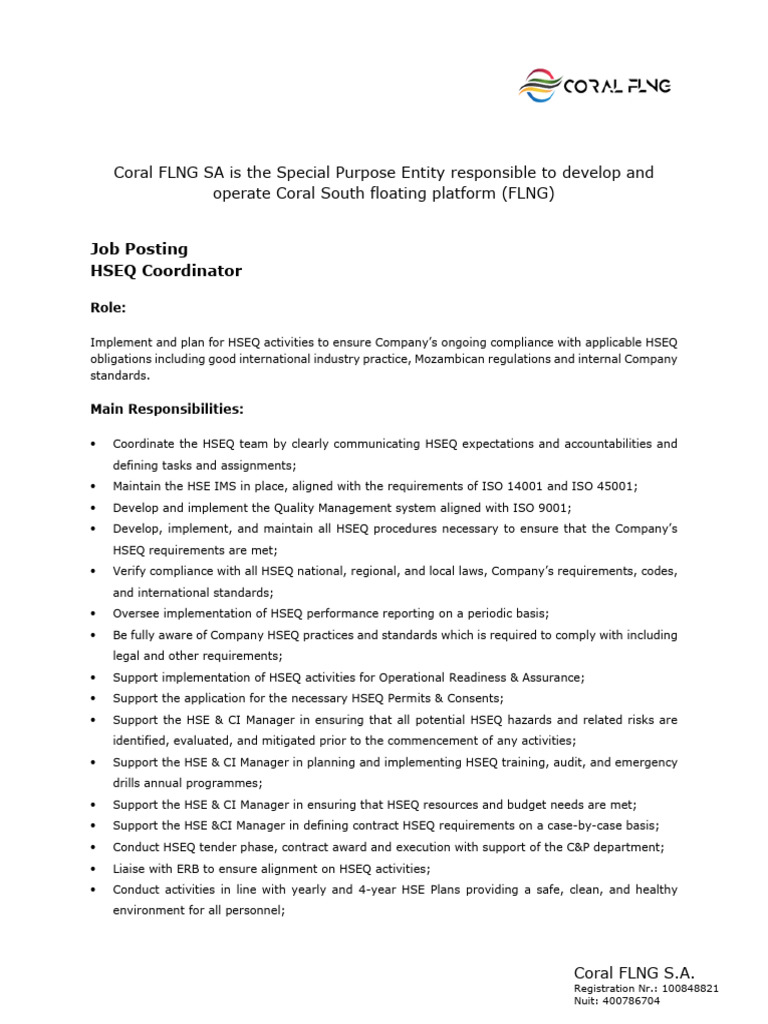 Coral FLNG SA Is The Special Purpose Entity Responsible To Develop and ...