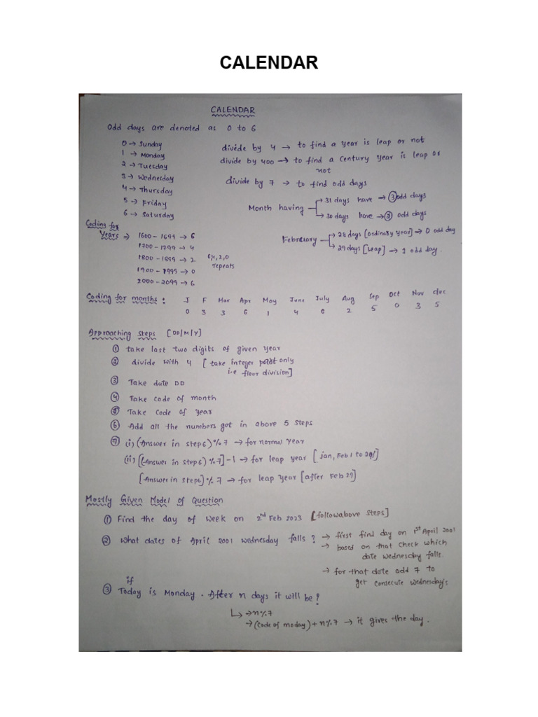 calendar questions on aptitude | PDF