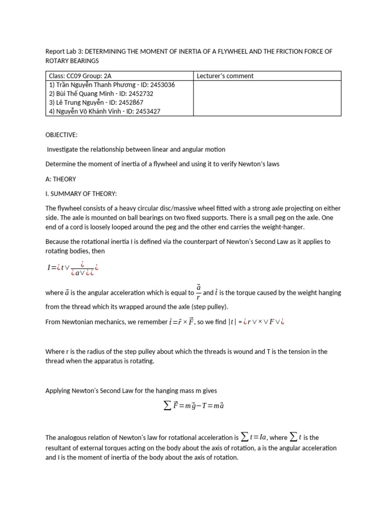 Lab Report 3 | PDF | Rotation Around A Fixed Axis | Torque