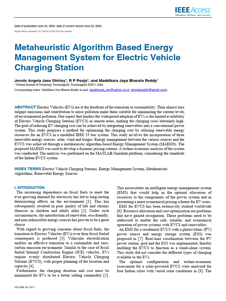 Metaheuristic Algorithm Based Energy Management Sy | PDF | Electric Vehicle | Photovoltaics