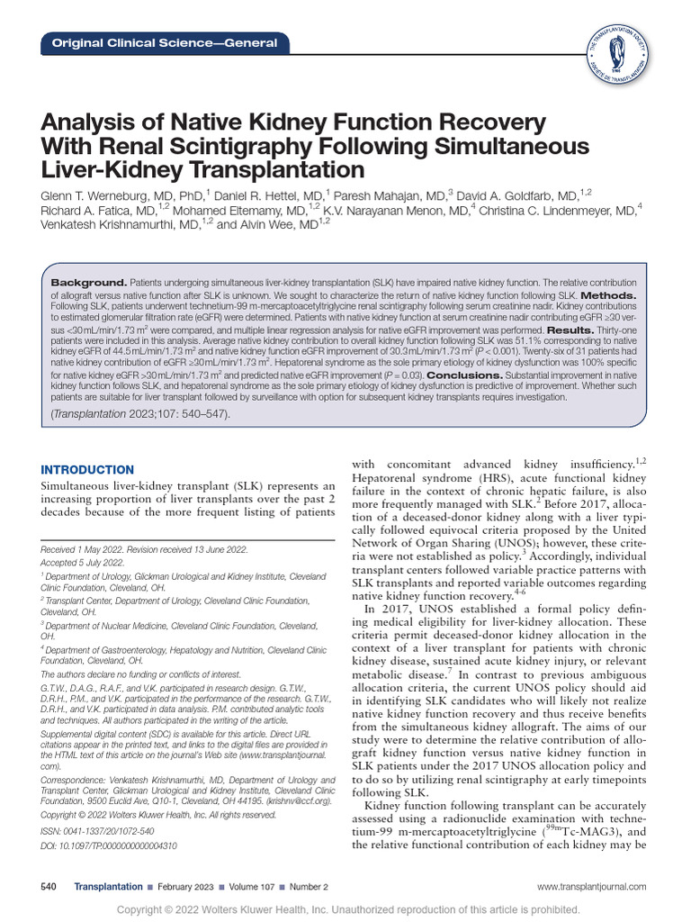Analysis of Native Kidney Function Recovery With.37 | PDF | Kidney ...