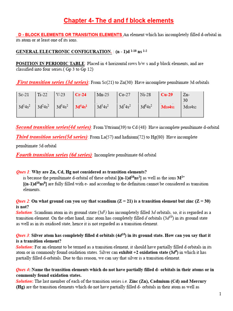 d and f block part-1 | PDF | Transition Metals | Atomic Orbital