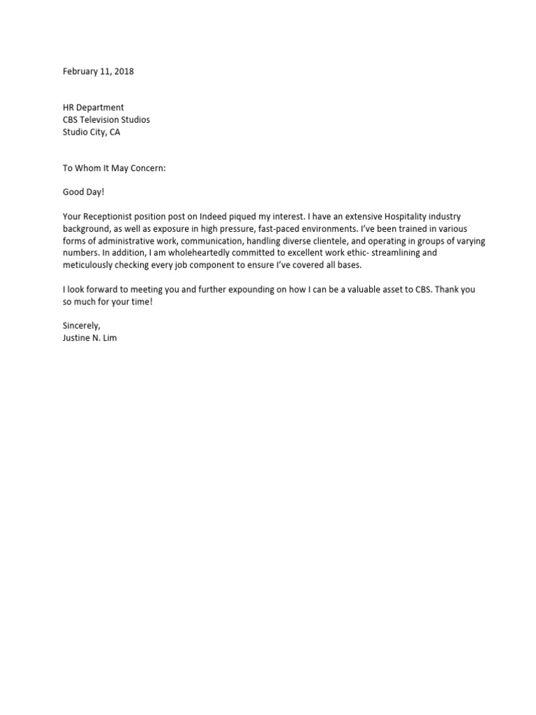 CBS Cover Letter - J.lim | PDF | Business | Law