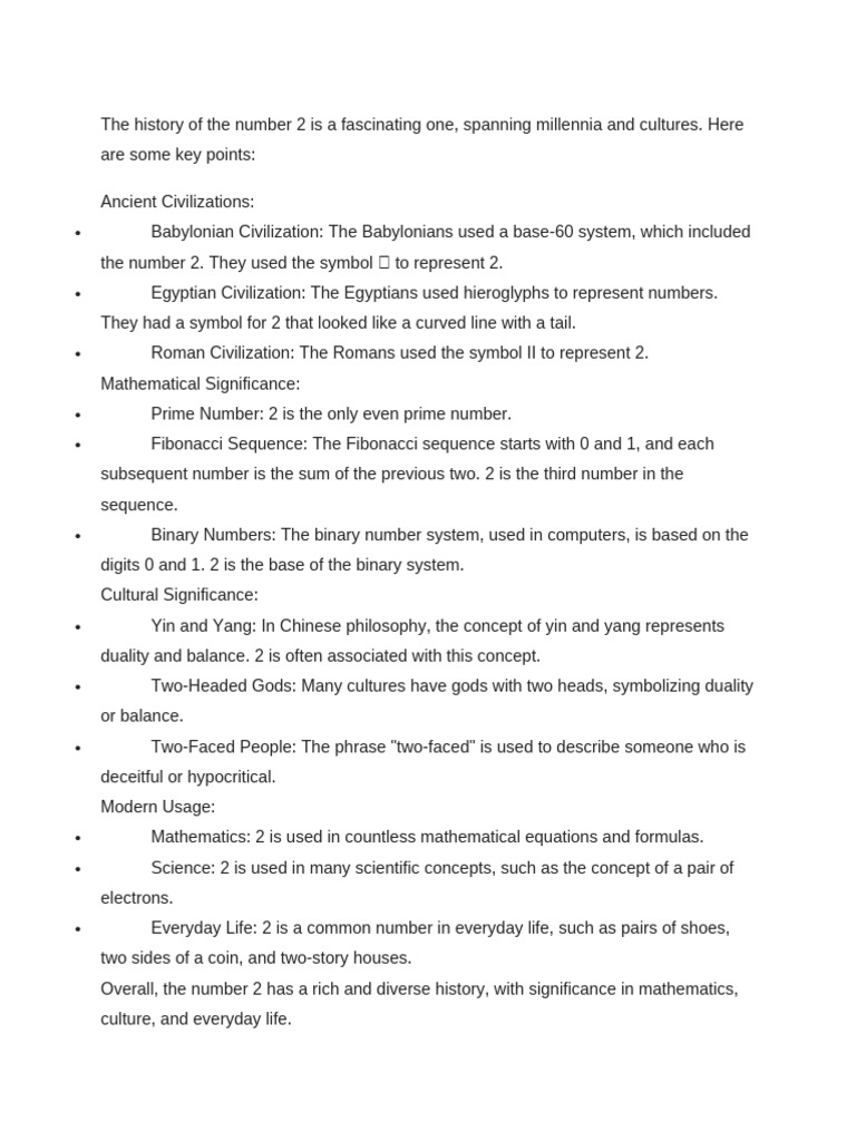 History and Significance of Number 2 | PDF