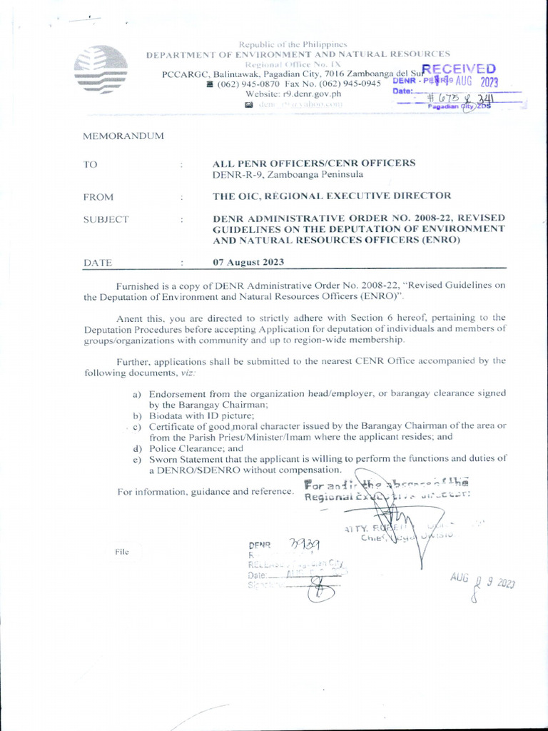 DAO 2008-12 Revised Guidelines On The Deputation of Environment and Natural Resources Officers | PDF