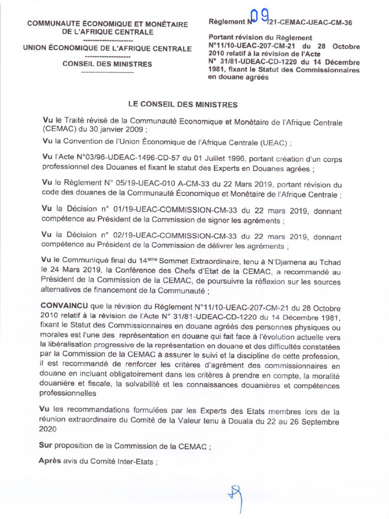 RGMT #09 Portant Révision Du RGMT N°11 Fixant Le Statut Des Com en ...