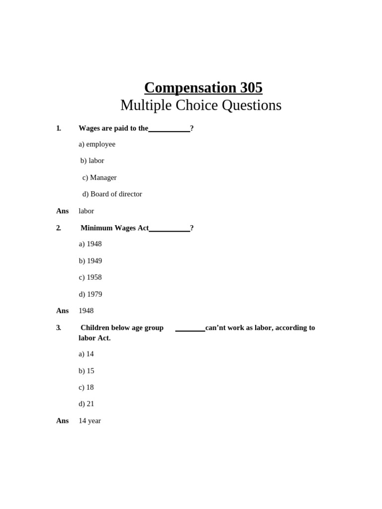 HR & Compensation Quiz Guide | PDF | Cost Of Living | Employment