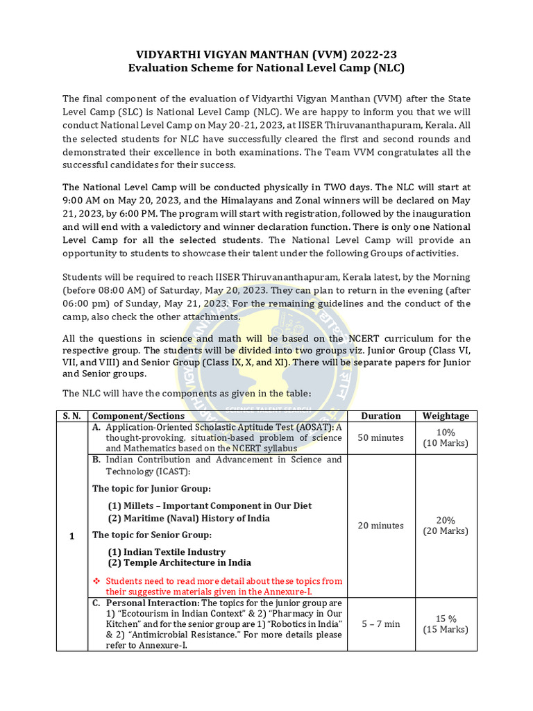 Evaluation_Scheme_NLC_2022-23 | PDF | Mathematics | Science