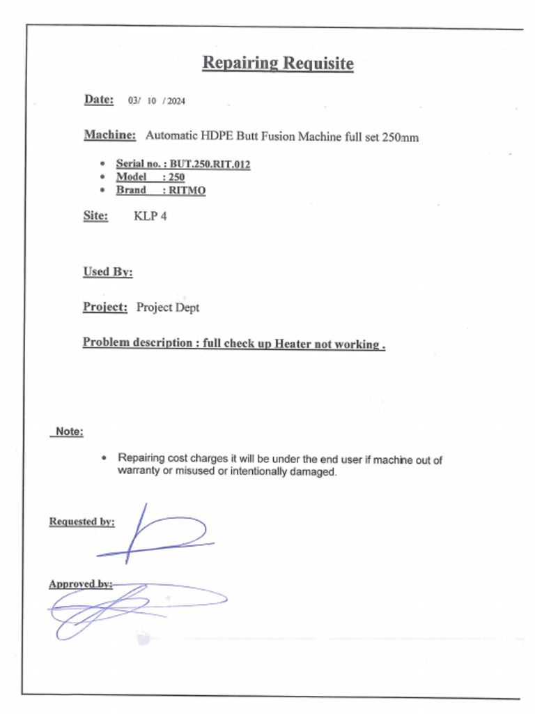 Repair Request | PDF