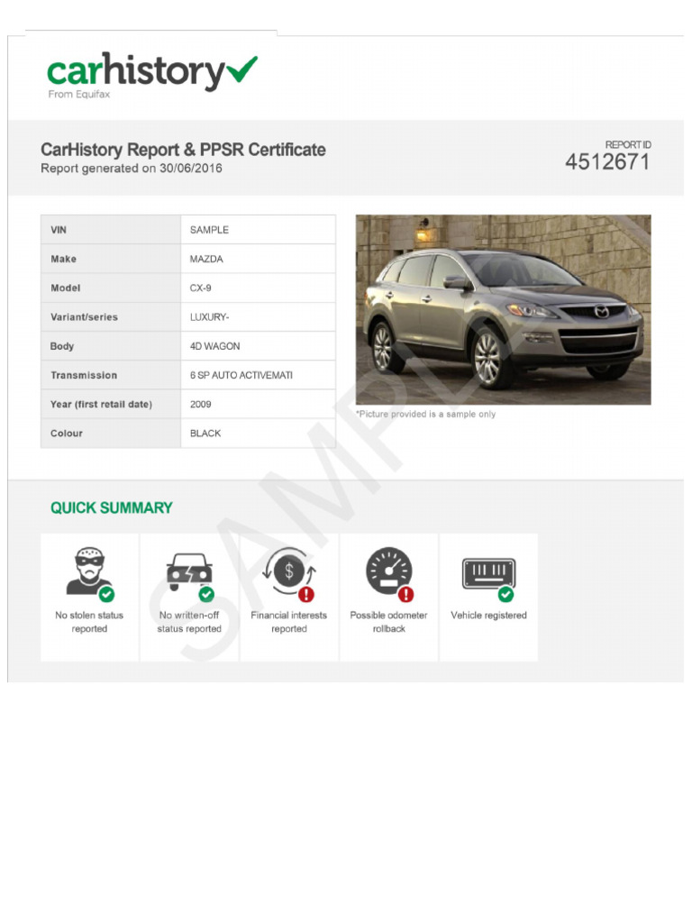 Sample - Carhistory Report PPSR Certificate 3209024 | PDF | Law