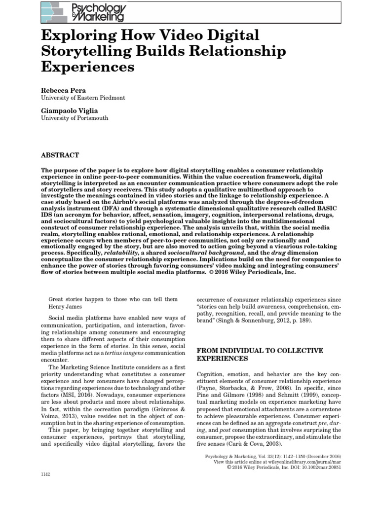 Video Storytelling and Consumer Relationships | PDF | Experience ...