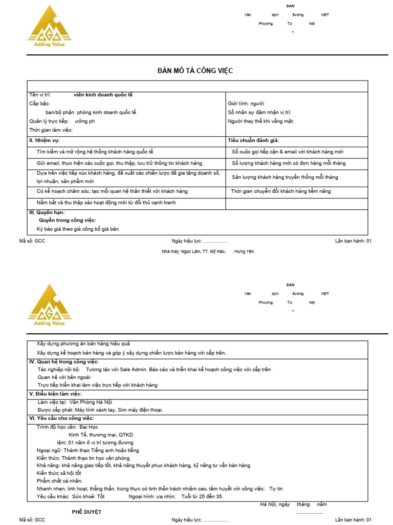 MTCV CV Kinh Doanh | PDF