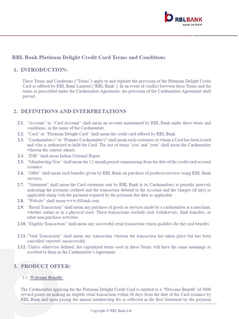 Terms Conditions Platinum Delight | PDF | Credit Card | Banks