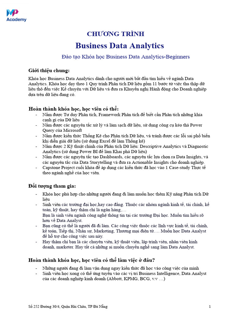 MP Academy Business Data Analytics Giới Thiệu Khóa Học | PDF