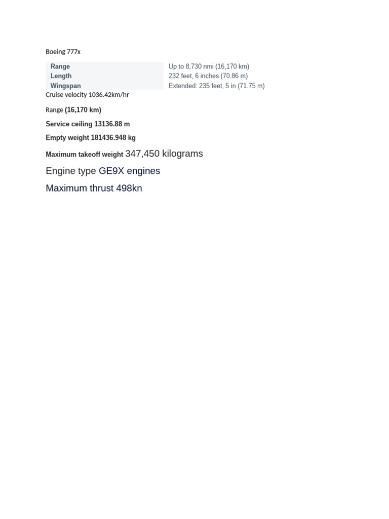 Boeing 777X Specifications Overview | PDF