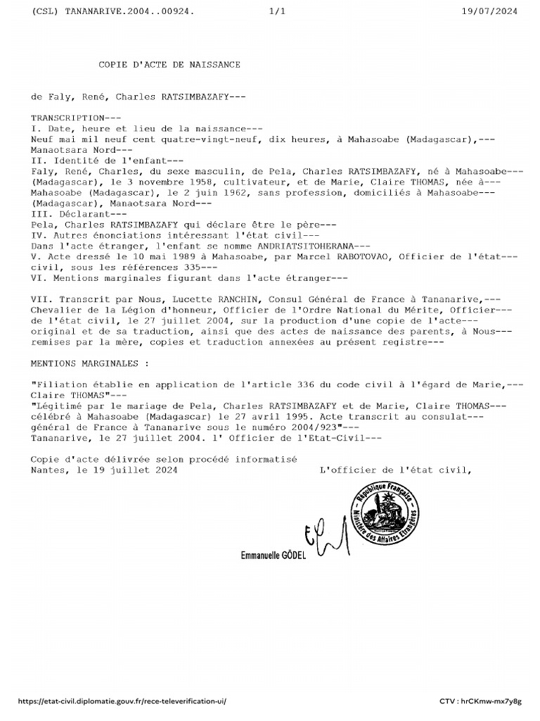 Copie Integrale Naissance 4466205 | PDF