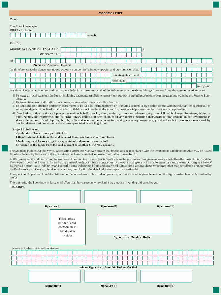 Mandate Form | PDF | Negotiable Instrument | Banks