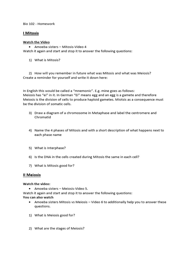 Mitosis and Meiosis Study Guide | PDF | Self-Improvement | Science ...