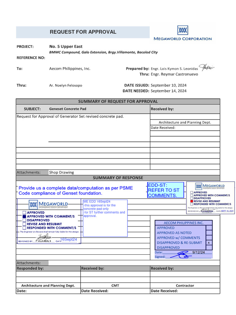 EDD-ST COMMENTED - UE05 - RFA For Generator Set Concrete Pad Dimension ...