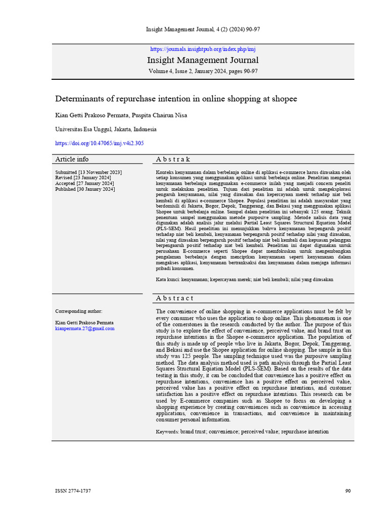 Determinants of Repurchase Intention in Online Shopping at Shopee | PDF ...
