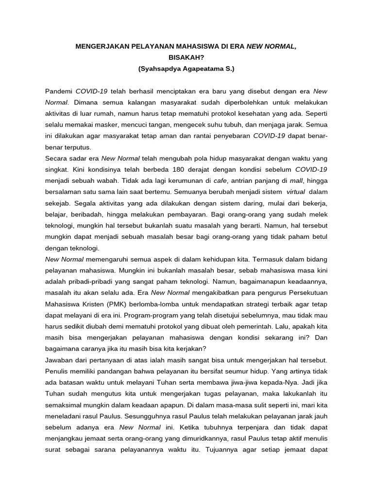 Mengerjakan Pelayanan Mahasiswa Di Era New Normal | PDF