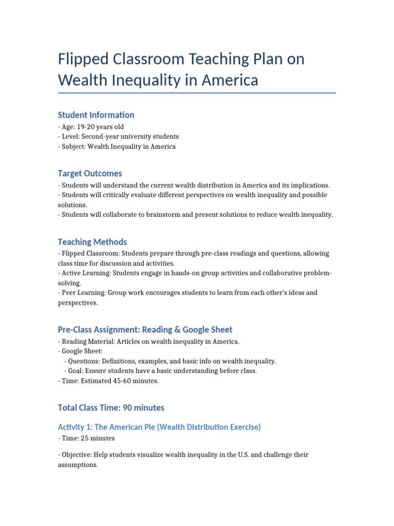 Wealth Inequality Flipped Classroom Teaching Plan | PDF | Economic ...