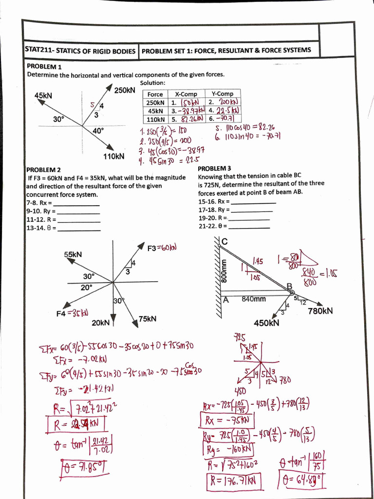 Statics Problem Set: Forces & Resultants | PDF | Applied And Interdisciplinary Physics | Mass