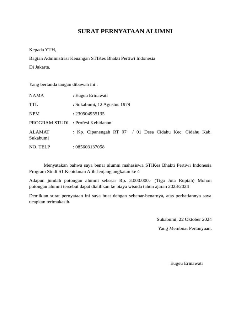 Surat Pernyataan Alumni | PDF