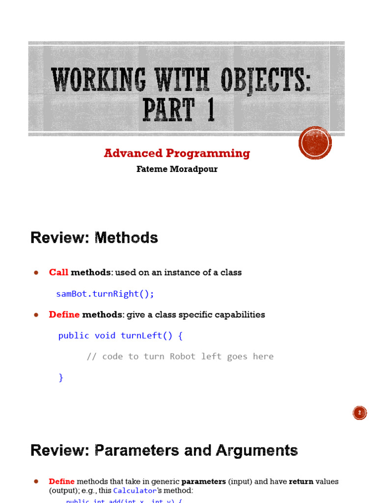 Lecture4-Working With Objects-Part1 | PDF | Class (Computer Programming) | Method (Computer ...