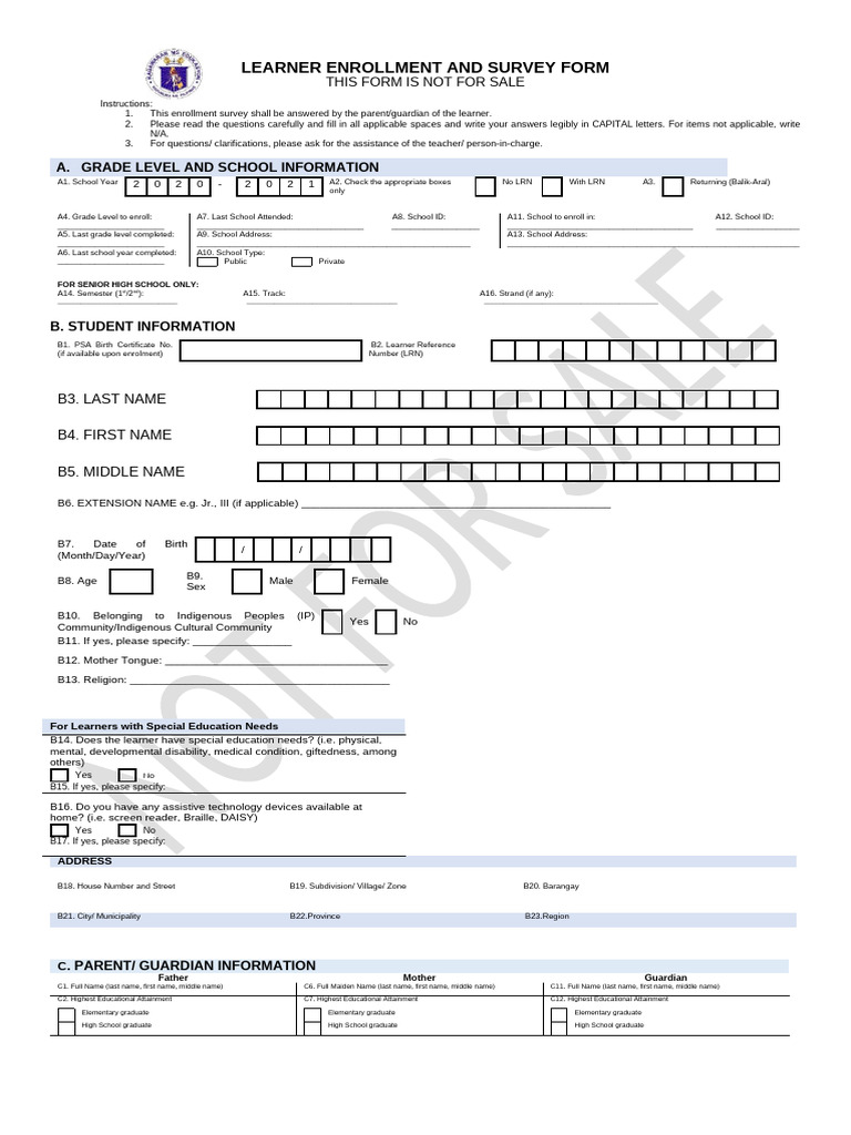 Learner Enrollment and Survey Form - v8 - English 1 | PDF