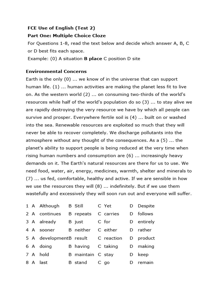 FCE Use of English Test 2 Guide | PDF | Hygiene | Agatha Christie