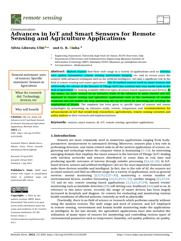 Research Paper On Sensors | PDF | Internet Of Things | Remote Sensing