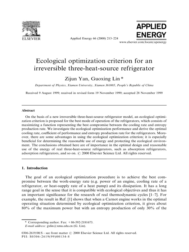 Ecological Optimization Criterion for an Irreversible Three–Heat–Source ...