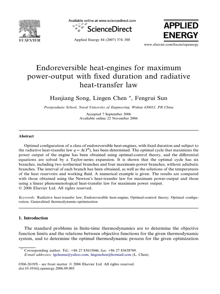 Endoreversible Heat-Engines For Maximum Power-Output With Fixed Duration and Radiative Heat ...
