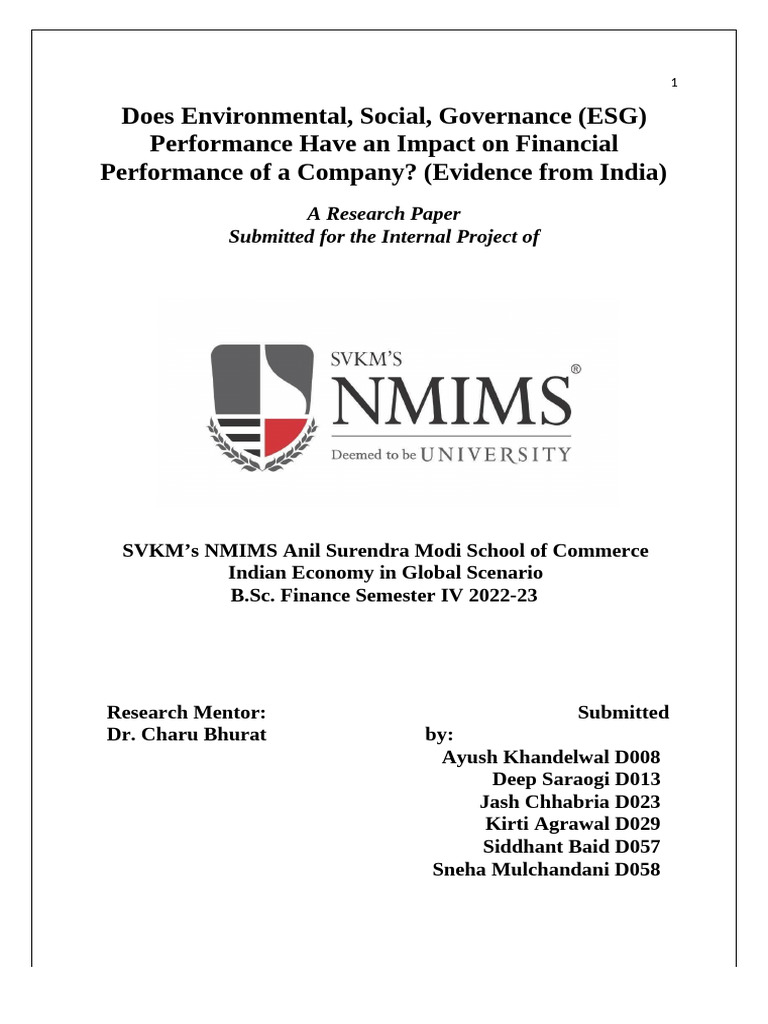 Sy BSC D Group No 2 - Esg in India | PDF | Standard Deviation | P Value
