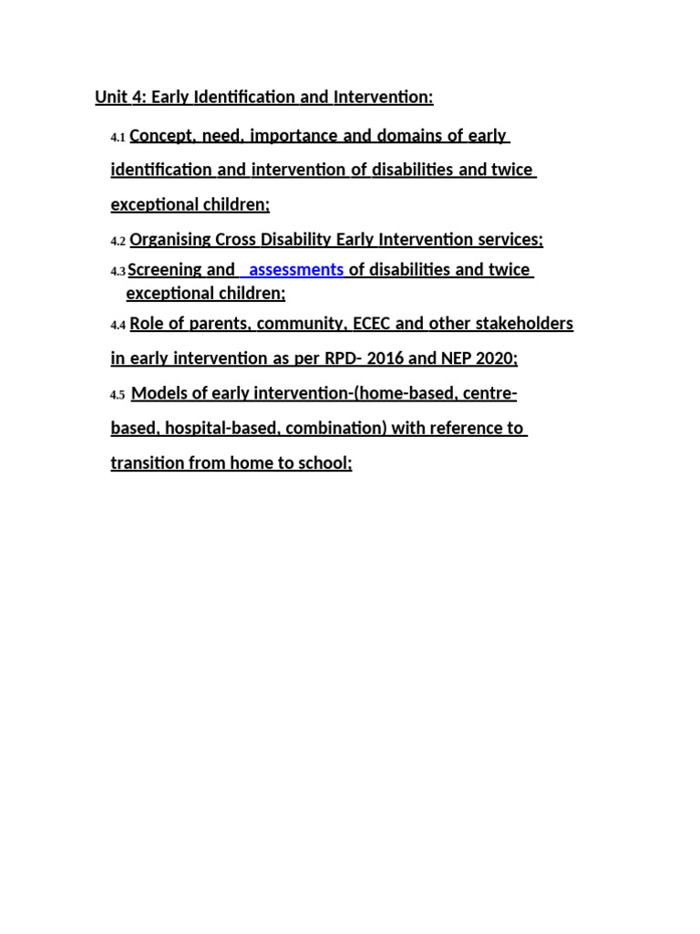 Unit 4 Early Identification and Intervention | PDF | Educational ...