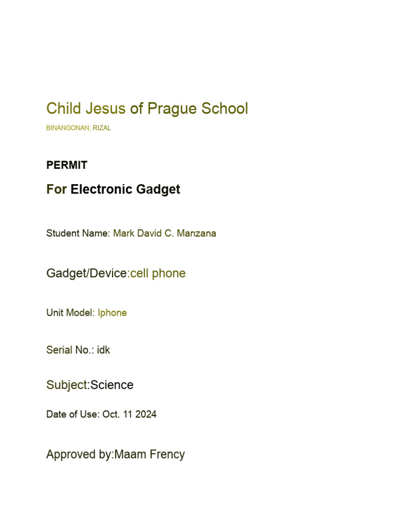 Mark David Manzana - Gadget Permit | PDF | Social Science | Law