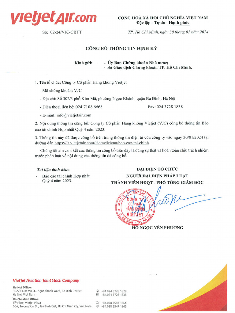 VJC - CBTT BCTC Hop Nhat Quy 4 Nam 2023 | PDF