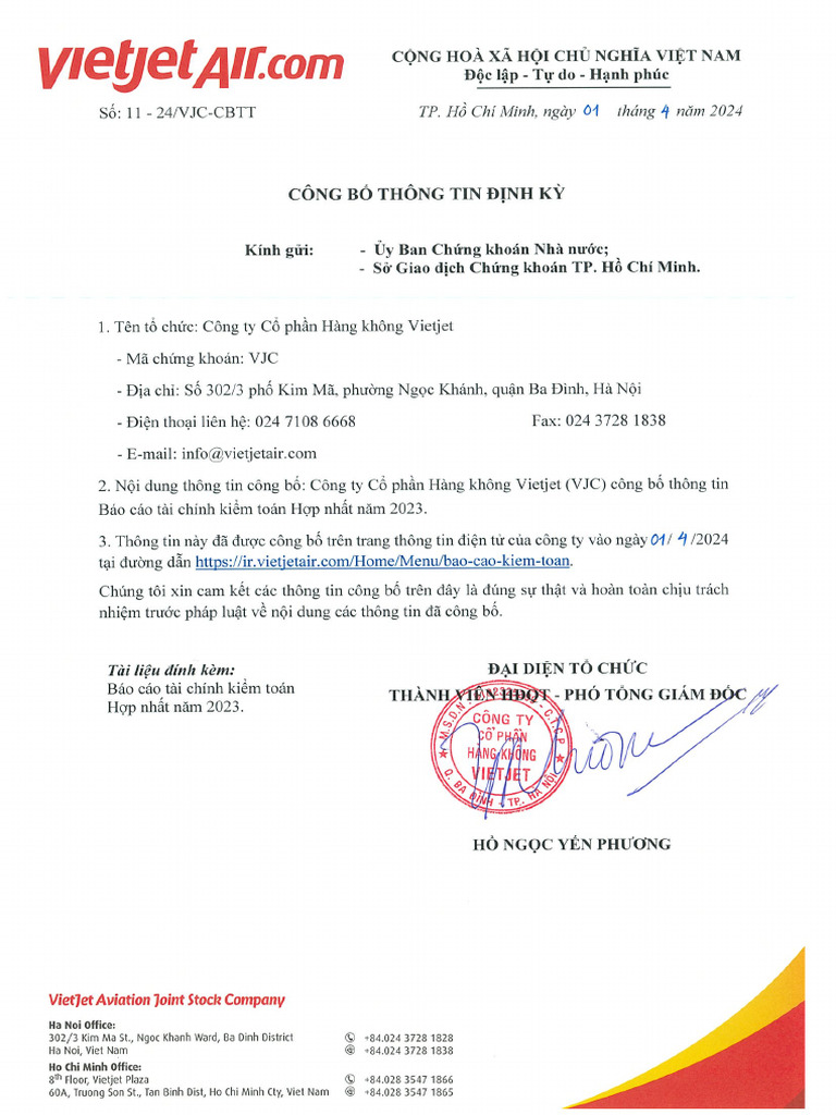 VJC - CBTT BCTC Kiem Toan Hop Nhat Nam 2023 | PDF