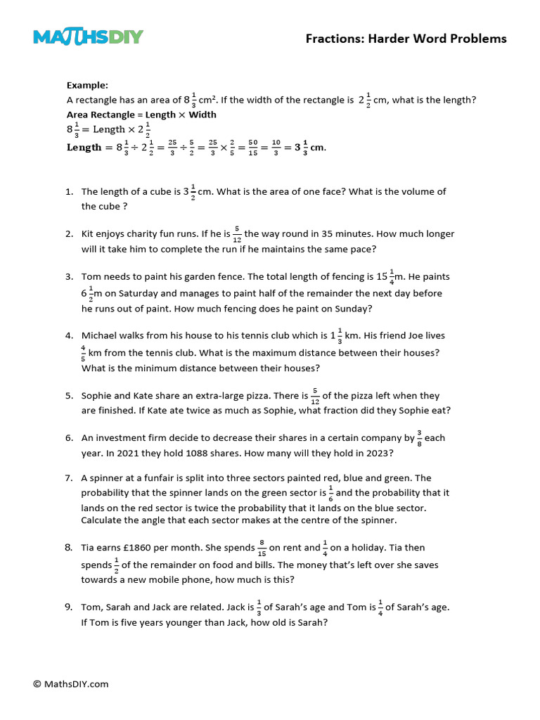 Fractions Harder Word Problems | PDF | Length | Metrology