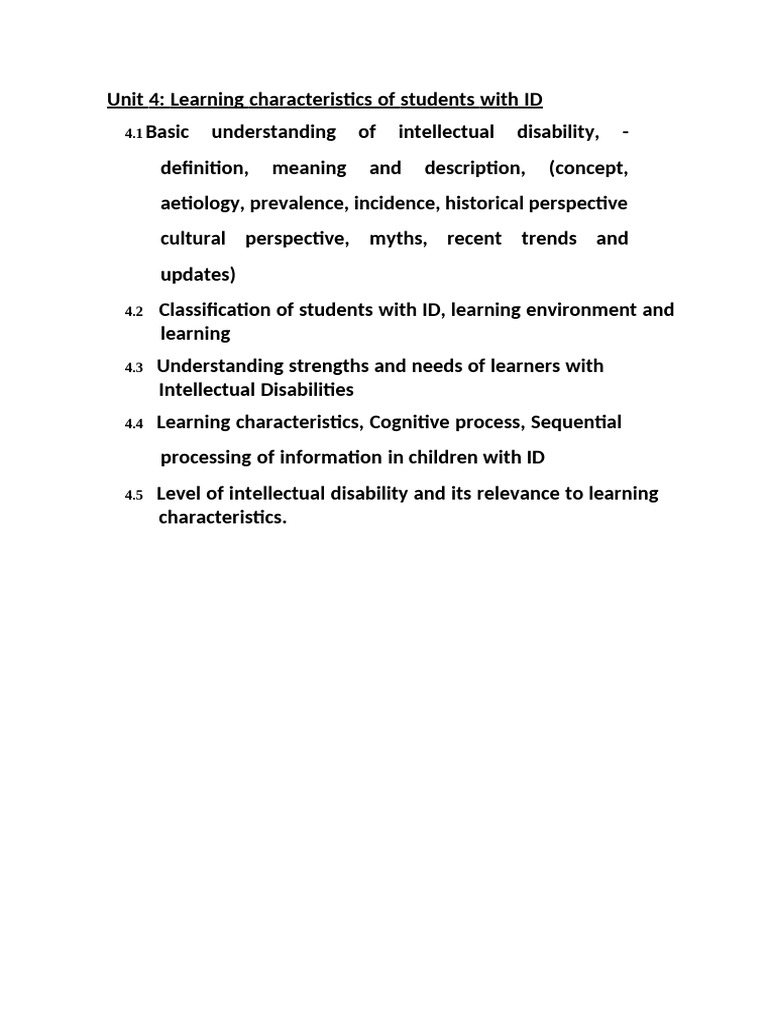 Unit 4 Learning characteristics of students with ID | PDF ...